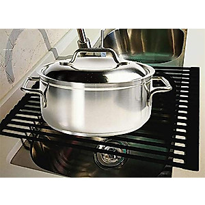 Ahyuan Large Roll up Dish Drying Rack 20.5'' Silicone Over Sink Dish Drying Rack Cubic Silicone Wrapped Steel Solid Bars Dish Racks for Kitchen Counter Sink Drying Rack (Matte Black, Large20.5"Lx13"W)