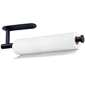 Paper Towel Holder, Self Adhesive or Drilling Paper Towel Holder Under Cabinet, Stainless Steel Black Paper Towel Holder Wall Mount for Kitchen, Bathroom, Sink, Pantry, Fridge