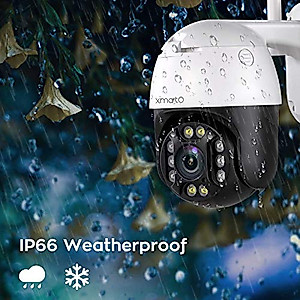 xmartO 2K Auto-Track Rotation Wireless Security Camera WiFi AC Powered, 2-Way Audio, Auto Flood Lights Color Night Vision, Auto Siren, IP66, SD Card, NVR and Cloud Storage (DT3034, Works with Alexa)
