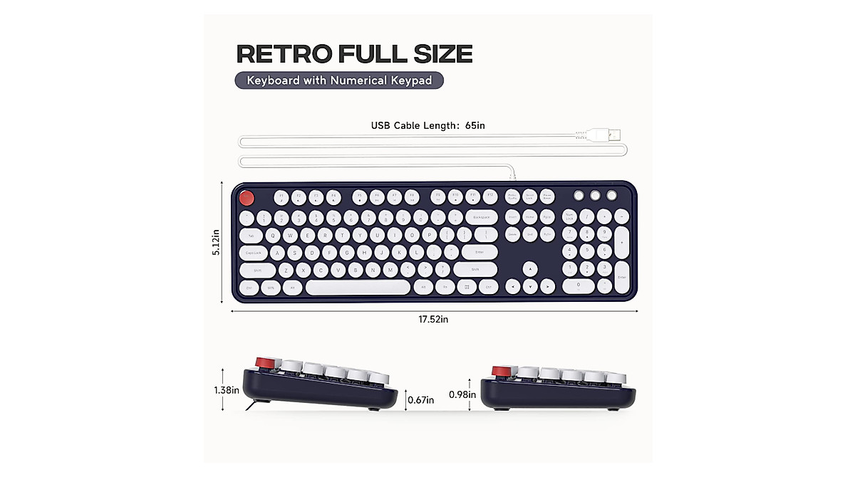 Atelus Computer Keyboards Wired, Full Size Typewriter Keyboard with ...