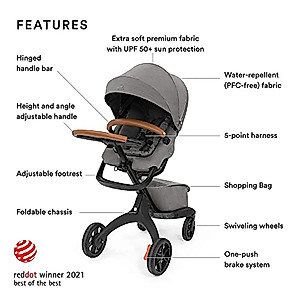 Stokke Xplory X, Modern Grey - Luxury Stroller - Adjustable for Both Baby & Parents’ Comfort - Padding, Harness & Reflective Zipper for Added Safety - Folds in One Step