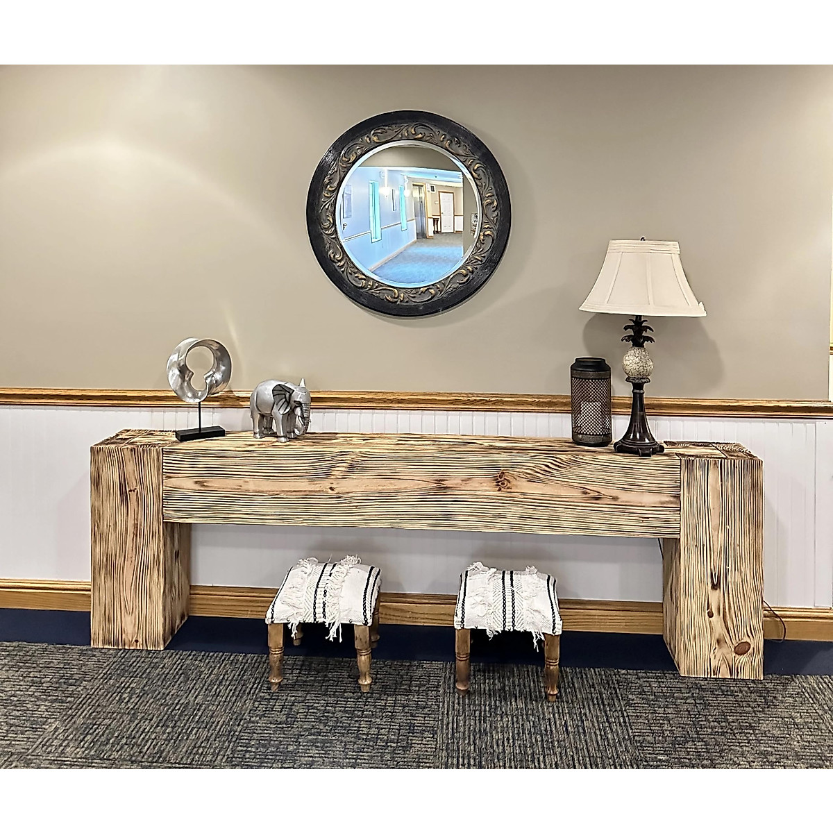 Rustic Wooden Console With Burnt Finish (Pine, X-Small (30x11x48) inches)