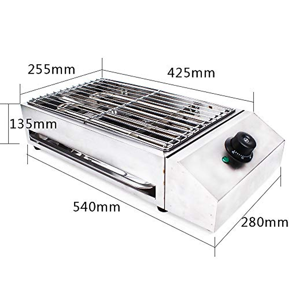 Commercial 1800W Electric Smokeless Barbecue Oven Grill for BBQ Equipment, with Adjustable Thermostatic Control 110V Stainless Steel Restaurant Grill,Grill Net Size 42.5x25.5cm