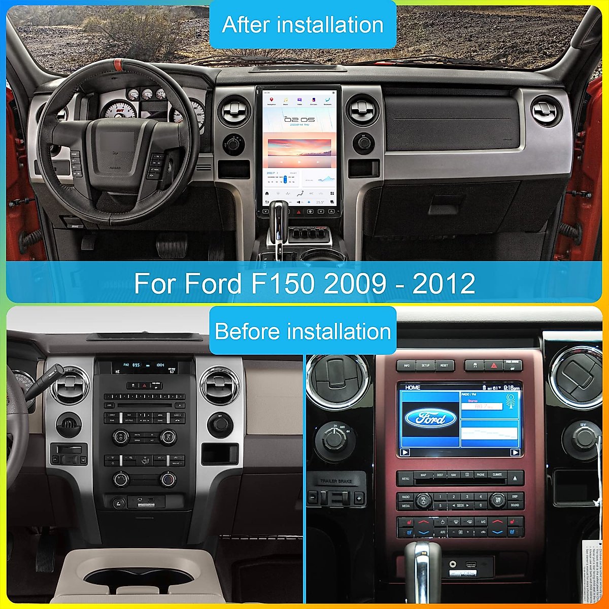 NAKEVICH 14.4 Inch Qualcomm Android 11 Car Radio for Ford F150 F-150 2009 2010 2011 2012 Stereo Upgrade Tesla Style Dash IPS Touch Screen Android Auto GPS Navigation Multimedia Player