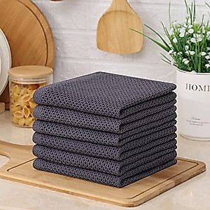 Kitinjoy 100% Cotton Kitchen Dish Cloths, 6 Pack Waffle Weave Ultra Soft Absorbent Dish Towels for Drying Dishes Quick Drying Kitchen Towels Dish Rags, 12 X 12Inch, Dark Grey