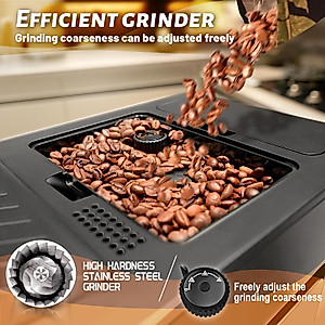 Ahongem Coffee Maker for Cappuccino Brew: Single Serve Espresso Machine Automatic with Built-In Grinder - Classic Milk Frother for Kitchen Office Cafetera