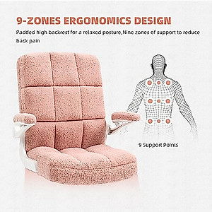 SEATZONE Pink Office Chair Home Office Desk Chairs with Flip-up Armrest, Rolling Desk Chair with Wheels, Faux Fur Computer Chairs Adjustable Backward Tilt