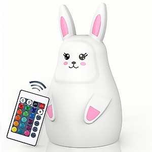 Yariaii Cute Bunny Kids Night Light, Kawaii Silicone Nightlights for Kids Bedroom, Toddler Animal Silicone LED Lamp, Timer Auto Shutoff, Portable Squishy Silicone Lamp Room Decor Decorations, White