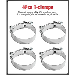 Zlirfy 4PCS T-Bolt Hose Clamps,Stainless Steel Intercooler Pipe Tube Clamps,Turbo Pipe Clamps,Adjustable Turbo Intake Intercooler Hose Clamp,Suitable for Intake system,Intercooler (4 Pcs, 2.0")