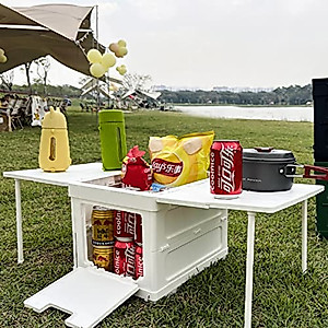 GOVNPJ Camping Storage Box, Foldable Picnic Storage Crate Stackable Plastic Table Storage Box Container, Collapsible Storage Bins with Lids for Camping Car Storage, Yard, Tent(Grey)