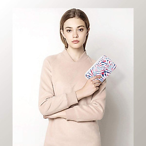 Women’s Double Zipper Clutch Wallet Cute Card Holder Ladies Purse with Wristlets and ID Window (Colored Leaves)