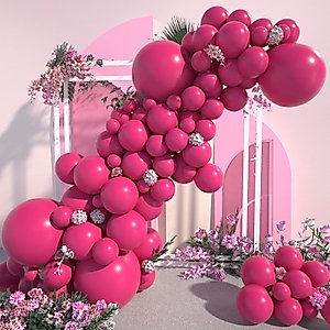 CACOLULU Hot Pink Balloons Garland - 120Pcs 18+12+10+5 Inch Pink balloons Different Sizes as Hawaiian Party Decorations, Pink Balloons Arch Kit as Flamingo Party Decorations, Balloons Pink Party Décor
