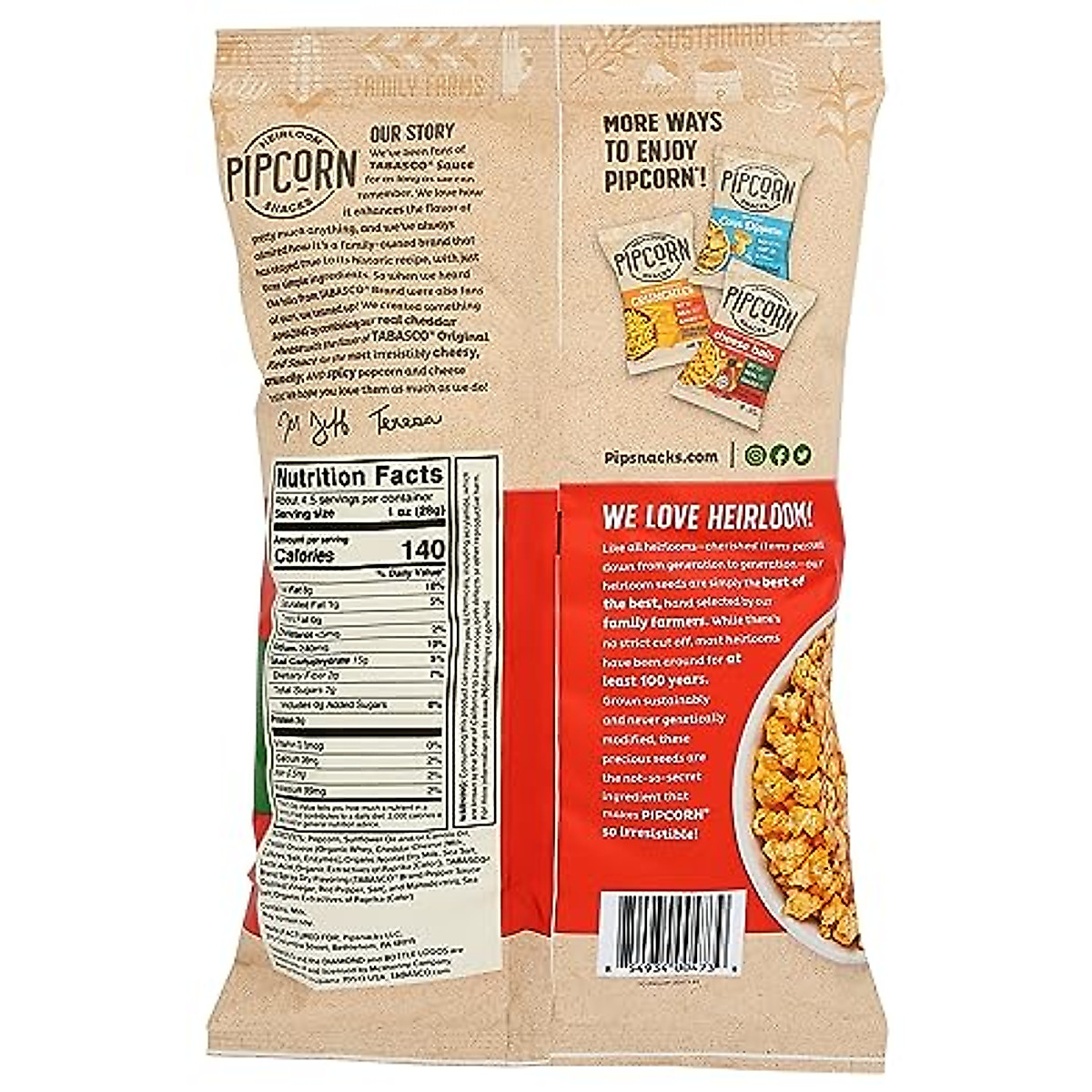 Pipsnacks Heirloom Popcorn Tabasco, 4.5 OZ