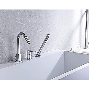 3 Hole Deck Mount Roman Tub Faucet with Hand Shower, Solid Brass Chrome Finish Valve Included