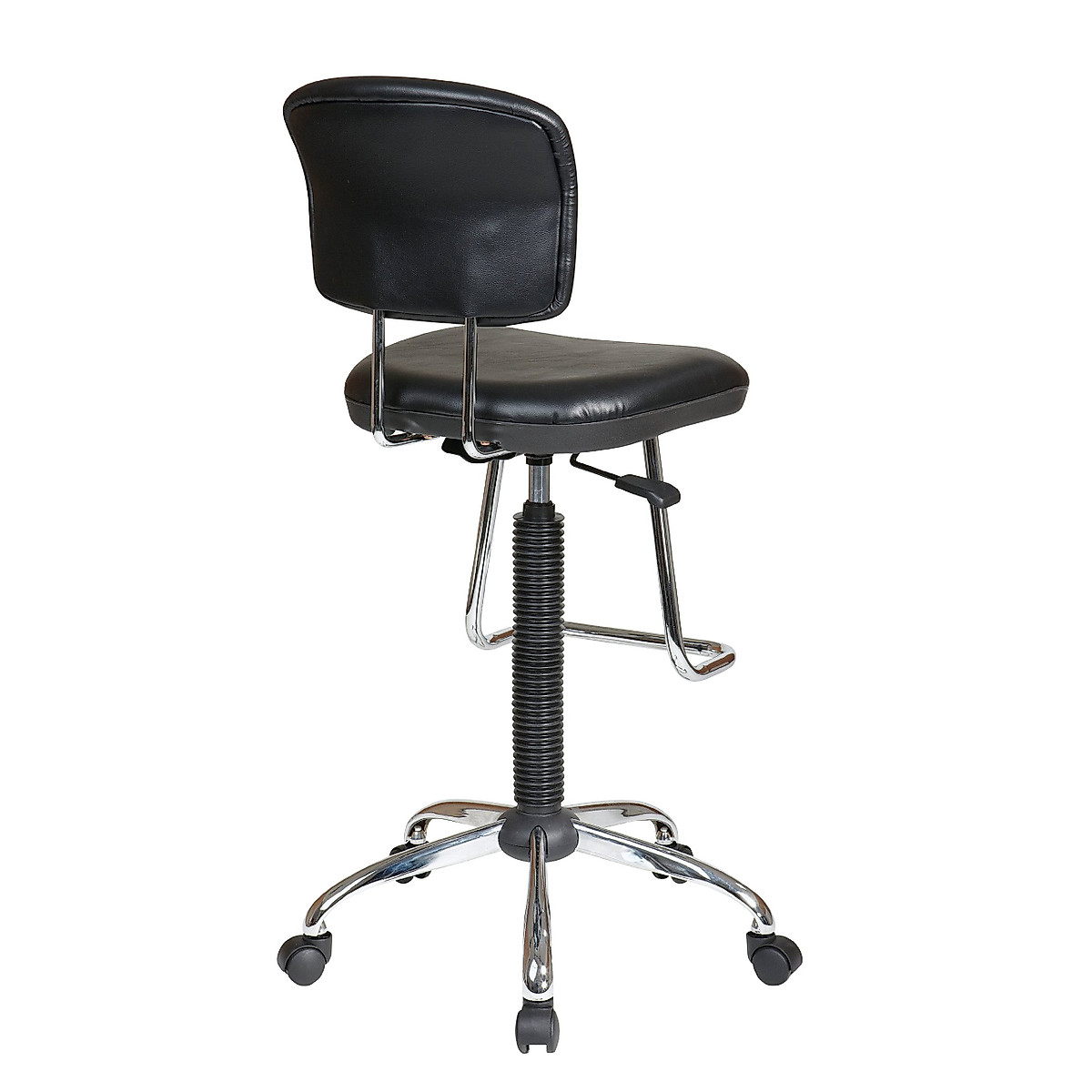 Office Star DC Series Pneumatic Drafting Chair with Vinyl Stool and Back, Heavy Duty Chrome Teardrop Footrest, Black