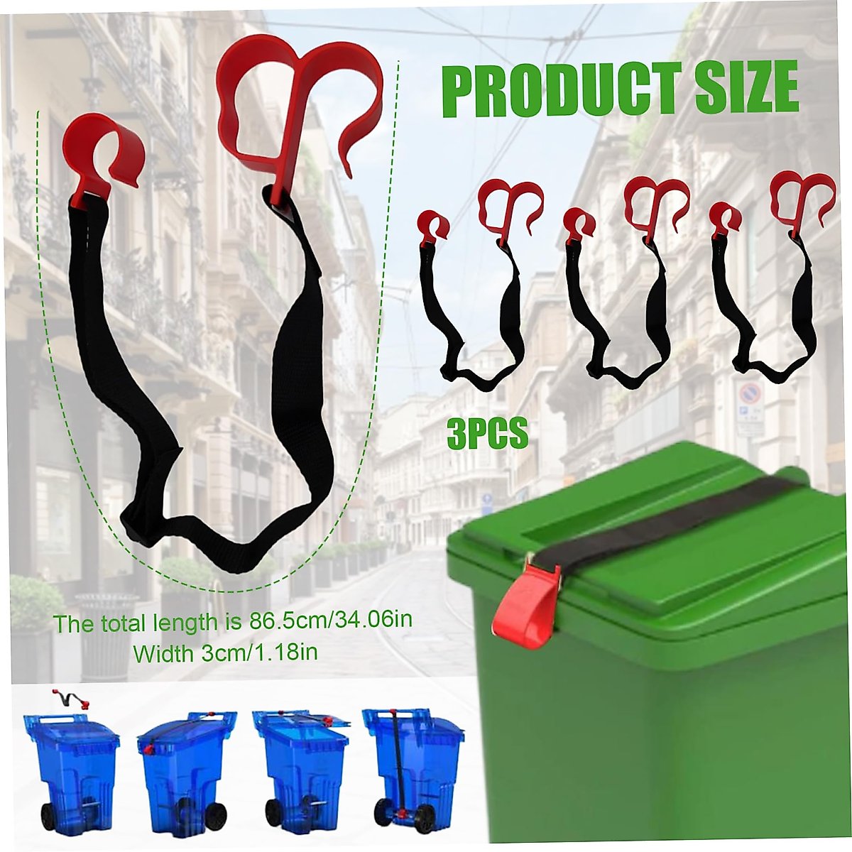 Wedhapy Trash Can Locks for Animals Trash Can Lock, 3PCS 34 Inch Adjustable Trash Can Lid Lock, Reusable Garbage Can Lock, Universal Garbage Can Locks for Animals