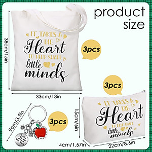 9 Pcs Teachers Appreciation Gifts Christmas Gift Cotton Tote Makeup Bag Teacher Cosmetic Bag with Zipper, Graduation End of Year Apple Keychain Gifts from Students for Teacher