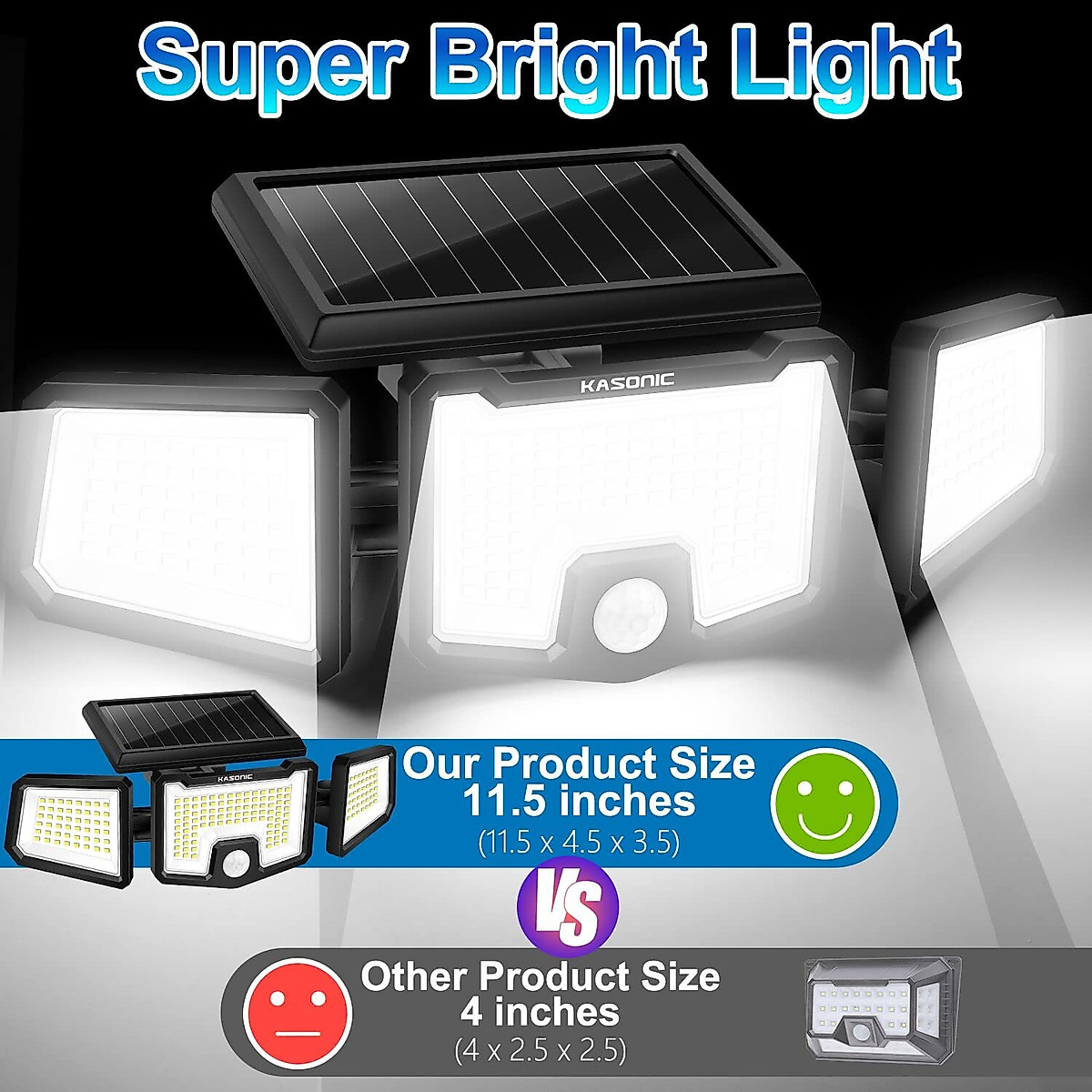 K KASONIC Solar Flood Lights, 2500LM Super Bright Motion Sensor with Remote, IP65 Waterproof Solar Security Spot Lights with 15Ft Cable for Patio, Garage, Porch, Yard, 2 Pack