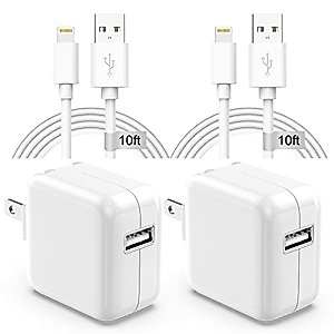 Apple iPad Charger Wall Charger and Cord 10 ft 2Set,12W iPad Charger Fast Charging Block & iPad Charger Cord 10 ft Apple Certified Lightning Cable for iPad 7th 8th 9th Generation,iPad Air/Mini,iPhone