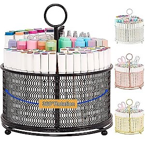 Spacrea Pencil Holder for Desk - 360°Degree Rotating Pen Organizer, Desk Organizer with 4 Compartments, Pen Holder for Desk, For School, Classroom, Office, Art Supplies(Black)