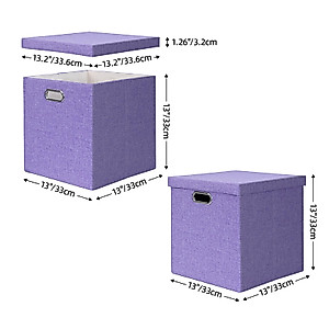ORGMASTER Stackable Fabric Storage Bins with Lids, 13 x 13 Storage Cubes, Collapsible Bins Cube Storage Organizer Boxes Containers Baskets for Home, Office, Closet, Shelves, 4-Pack, Purple