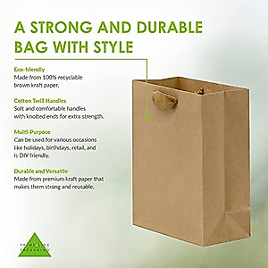 Brown Gift Bags with Handles - 8x4x10 Inch 25 Pack Designer Kraft Shopping Bags in Bulk, Small Gift Wrap Totes with Fabric Handles for Boutiques, Small Business, Retail Stores, Merchandise, Birthdays