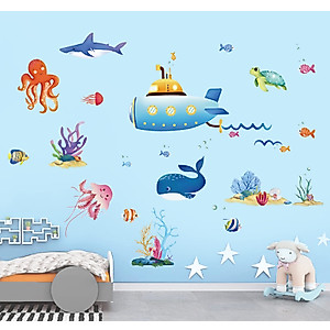 decalmile Under The Sea Wall Stickers Sailors Whale Fish Wall Decoration Bedroom Kids Baby Nursery Bathroom