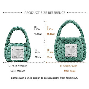 Handwoven Tote Bags for Women Chunky Yarn Knit Shoulder Bag Handmade Braided Purse(Dark Green)