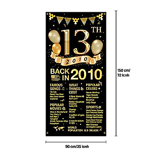13th Birthday Door Cover Banner Decorations, Black Gold Happy 13th Birthday Door Cover Party Supplies, Large Thirteen Year Old Birthday Poster Backdrop Sign Decor