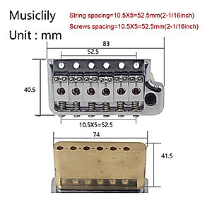 Musiclily Ultra 52.5mm Full Solid Brass 6-Screws PRS-Style Tremolo Bridge Knife Edge for Strat Style Electric Guitar, Black