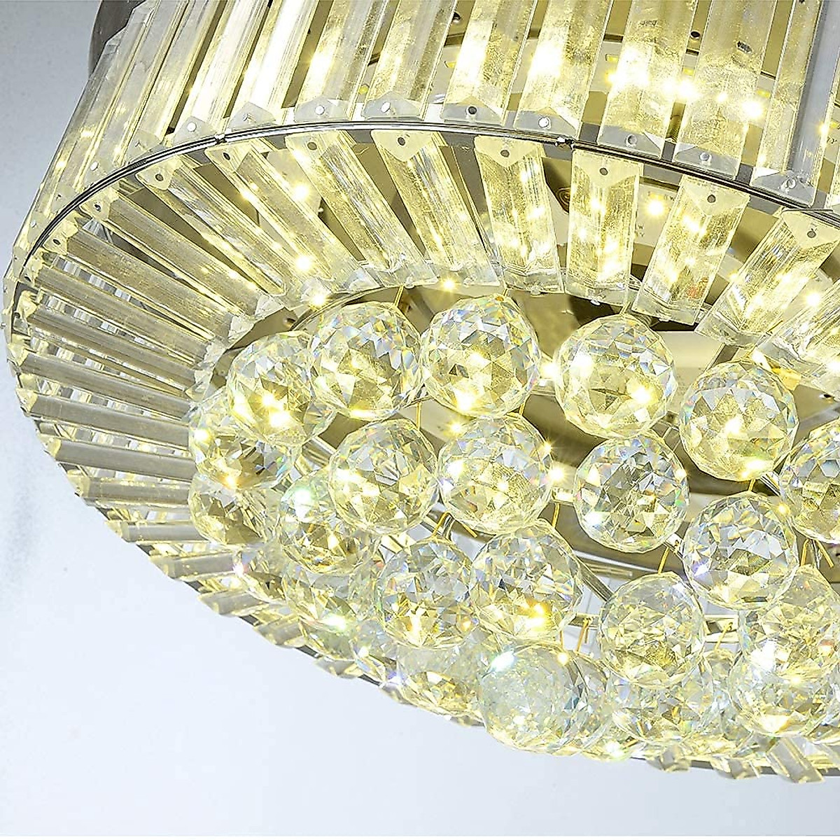 RuiWing 42'' Modern Fandelier Crystal Ceiling Fan with LED Light and Remote Control 3 Light Changes 3 Speeds Noise-Free Chandelier Ceiling Fan for Bedroom Indoor Living Room