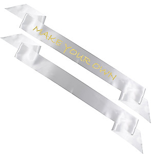 TREORSI Blank Satin Sash, Plain Sash, Party Decorations, Make Your Own Sash (2 Pack, White)