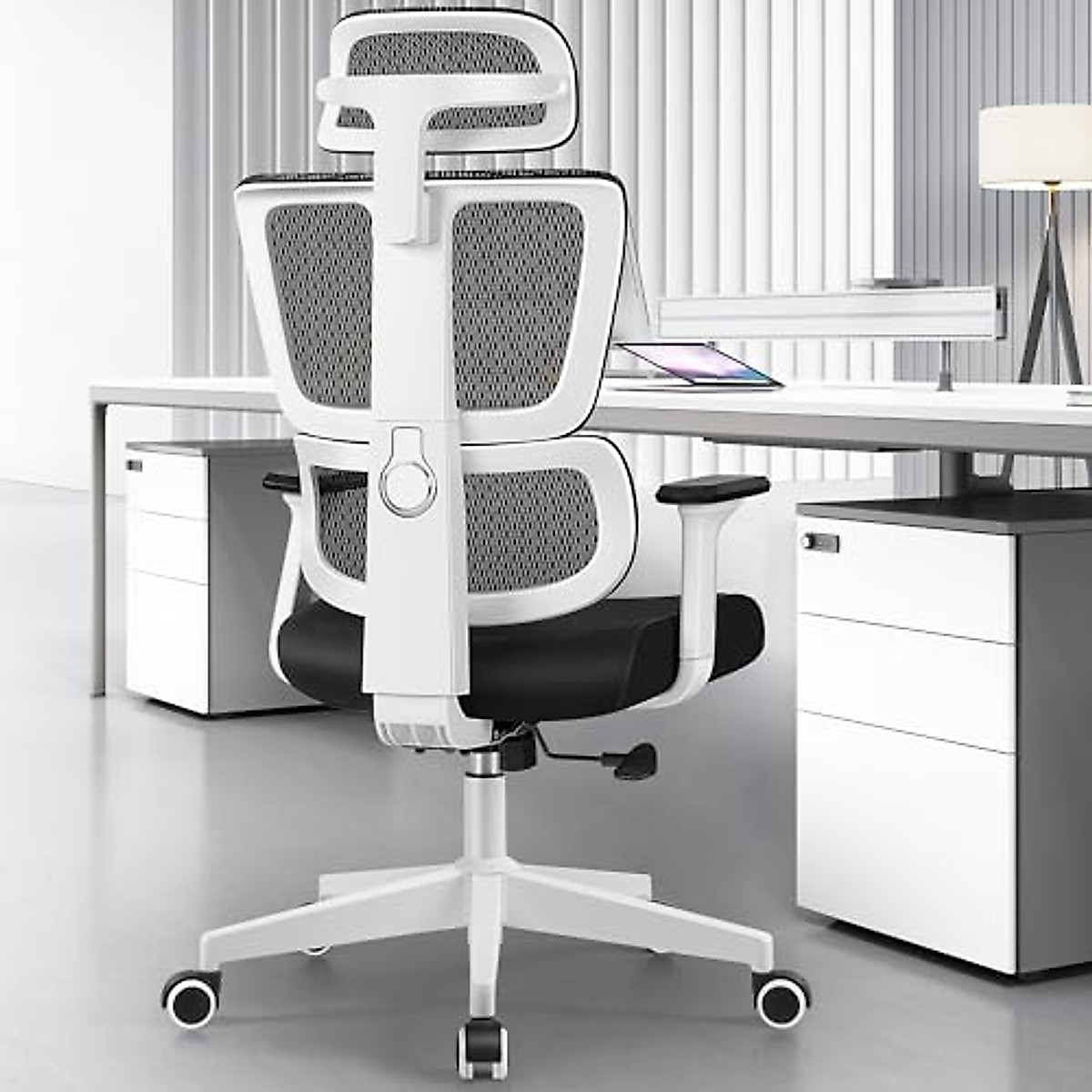 Primy Ergonomic Mesh Office Chair - High Back Computer Chair with Adjustable Lumbar Support and 360 Degree Swivel (White)