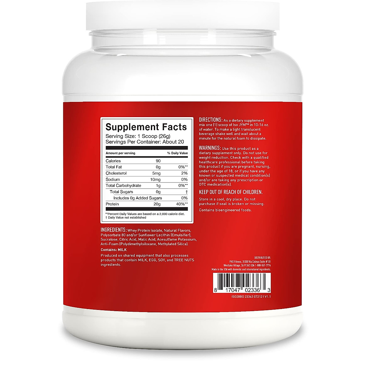 JYM Supplement Science Iso JYM Bombsicle, 90 Calories, 100% Whey Protein Isolate, Zero Fat, Zero Sugars, Mixes Clear, for Women & Men, 20 Servings