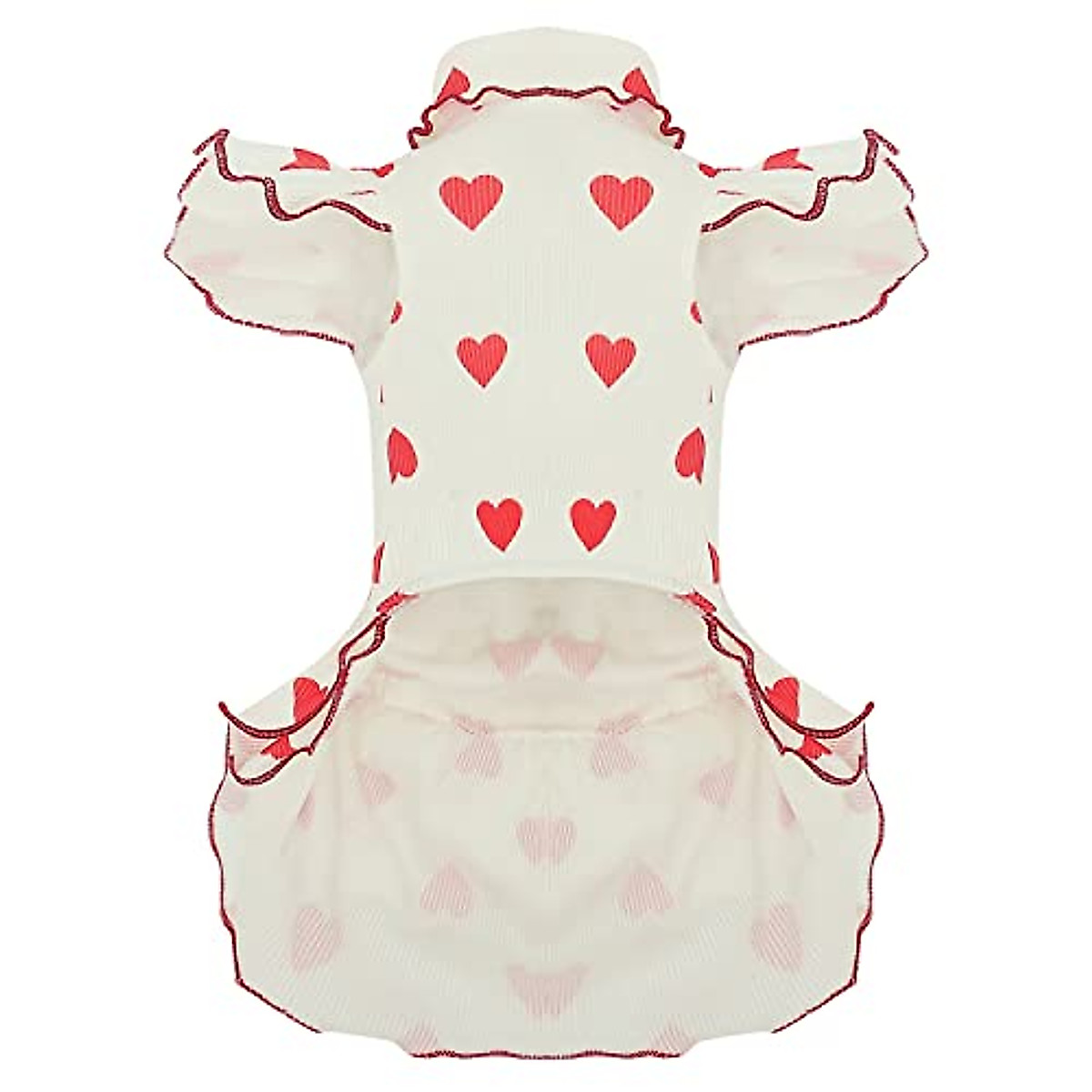 Dog Ruffle Dress Double-Deck Tutu Outfit Skirt with Red Heart Pattern for Small Medium Girl Dogs Christmas Holiday Party (White, S)