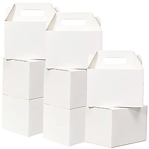 Shallive 25 Pcs Large Treat Boxes 9x6x6 Inch White Gable Gift Boxes with Handle Kraft Lunch Boxes Recycled Paper Gift Bags Take Out Cookie Boxes Welcome Boxes Candy Bags For Wedding Birthday Party Supplies