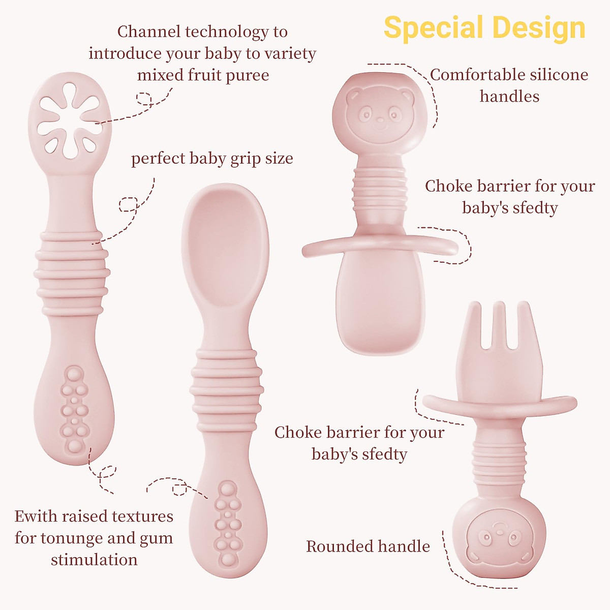 Baby Led Weaning Supplies, FOTEEMO 11-Piece Silicone Baby Feeding Set Self Feeding Baby Utensils First Food Set For 6+ Months Toddler Baby Plates with Suction (Pink)