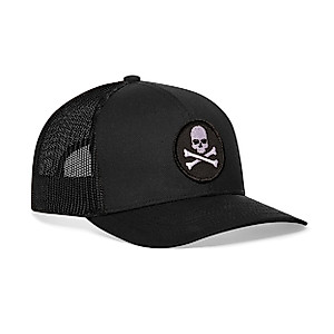 HAKA Jolly Roger Trucker Hat, Mesh Outdoor Hat for Men & Women, Adjustable Skull and Crossbones Baseball Cap, Snapback Golf Hat Black