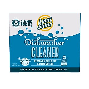 Lemi Shine Natural Dishwasher Cleaner Powered By Citric Acid | 100% Guaranteed Hard Water Cleaning Powder | Eco-Friendly Dishwasher Cleaner and Deodorizer With Fresh Lemon Scent (8 Count)