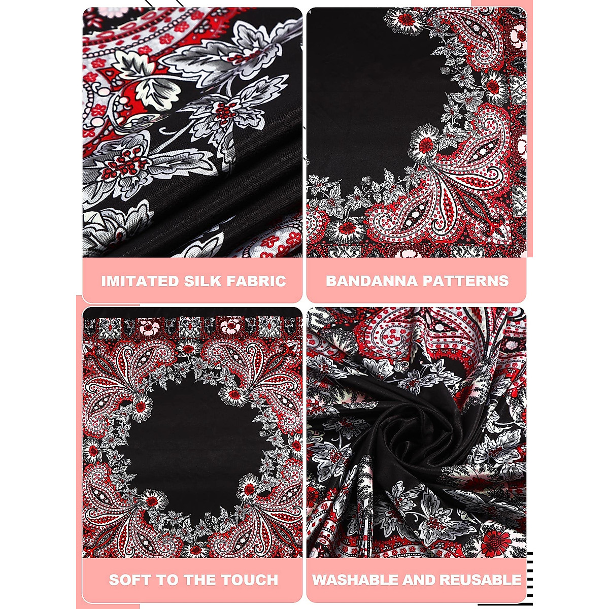 Giegxin 8 Pcs 35 Inch Silk Head Scarves Satin Scarf Square Hair Scarf Lightweight Headband Bandanas for Women Hair Wrapping(Vintage)