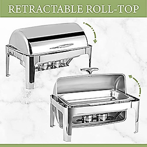 Deluxe Chafer Dish -8-quart capacity Full-Size S/S rectangular Includes Food Pan, Water Pan and Fuel Holders shiny silver, keeps food warm in catered events (8-Qt with Full Size Pan) CHEFQ
