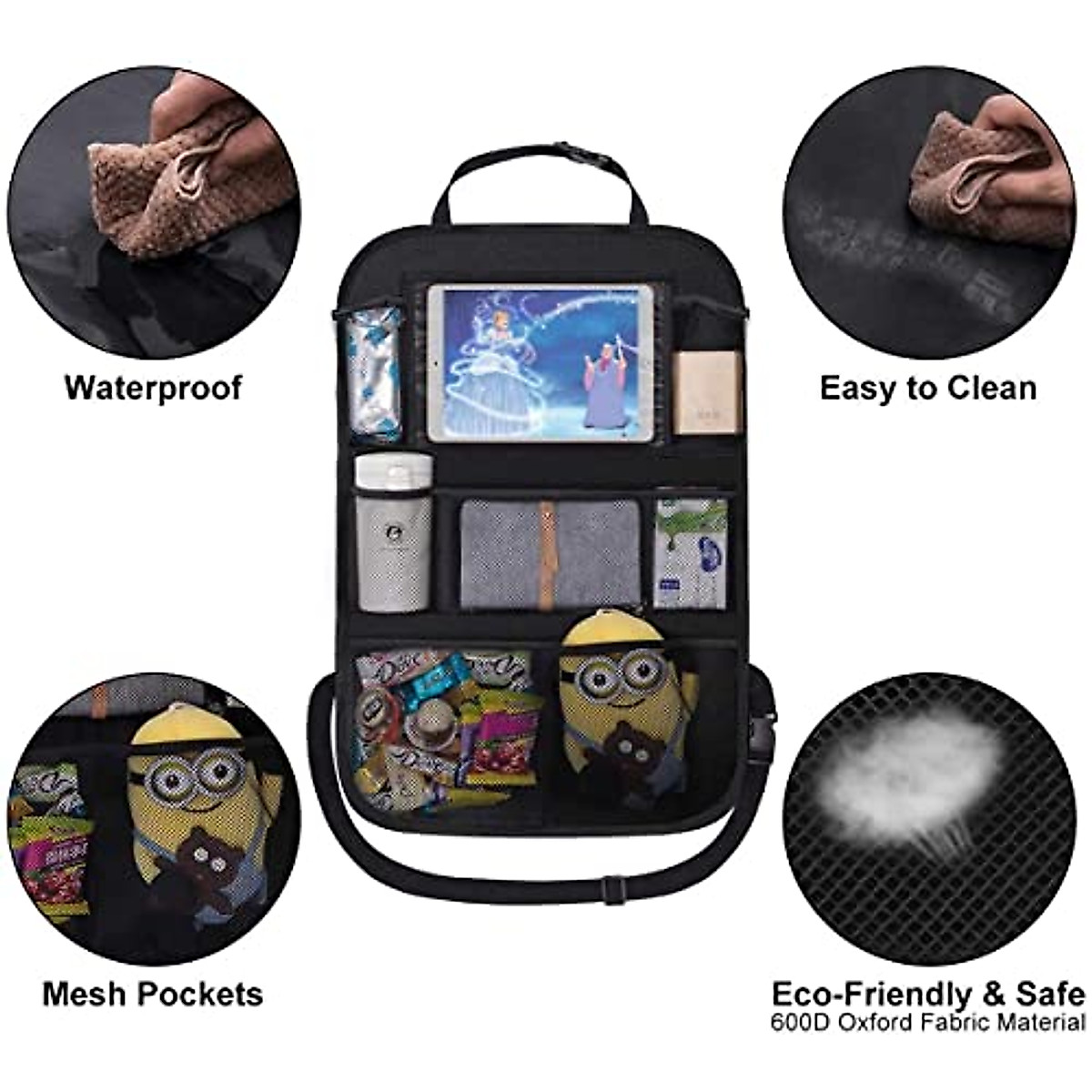 ONE PIX Backseat Car Organizer Mats Back Seat Organizers and Storage Bag with Touch Screen Tablet Holder for Kids Toddlers Car Seats, Travel Accessories, Road Trip Essentials Kids