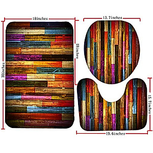 Shower Curtains with Bath Rugs Non-Slip Soft Toilet Lid Cover for Bathroom ,Waterproof Home Tub Curtains Sets with Memory Foam Rugs ,3D Print Durable Polyester Fabric Four-Piece Colored Wood
