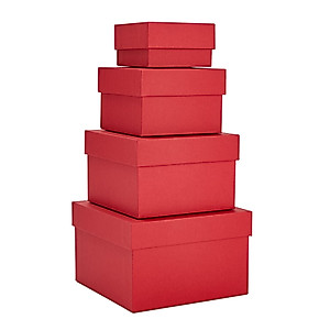 Stockroom Plus 4 Pack Square Nesting Gift Boxes, Decorative Boxes with Lids in 4 Assorted Sizes for Wedding Reception, Bridal Shower, Baby Shower, Anniversary, Birthday Party Goodie Boxes (Red)