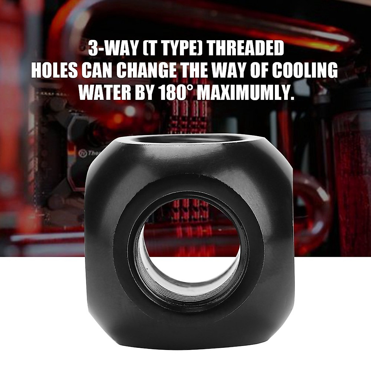 Pomya Computer Water Cooling Spherical 3 Way T-Type Connector G1/4 Threaded Adapter Black, Silver for PC Water Cooling Application(Black)