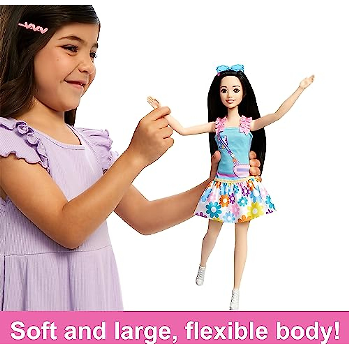 Barbie My First Barbie Preschool Doll, Renee with 13.5-inch Soft Posable Body & Black Hair, Plush Squirrel & Accessories