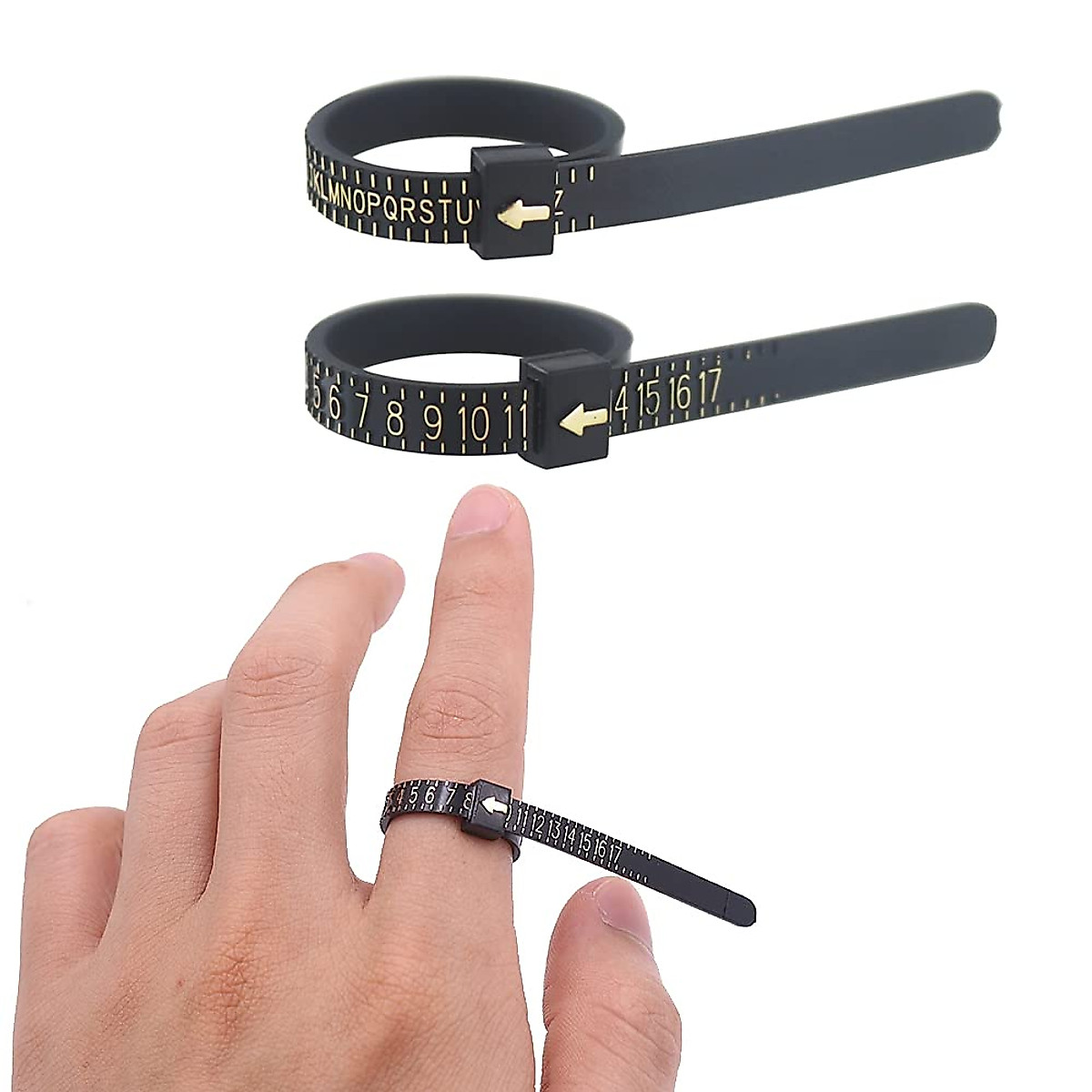 TANJIN Black US UK Ring Sizer Measuring Tool Plastic Finger Sizer Ring Gauge Measuring Tool Belt for Measuring Wedding Rings Proposal Rings 2 PCS