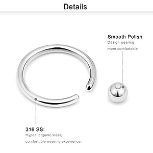 Dyknasz 30Pcs Stainless Steel Earrings Hoop Rings for Women Men Nose Lip Tragus Helix Ear Septum Nipple Belly Captive Bead Rings Body Piercing Jewelry 14G Silver-Tone Rose Gold Black 8mm 10mm 12mm