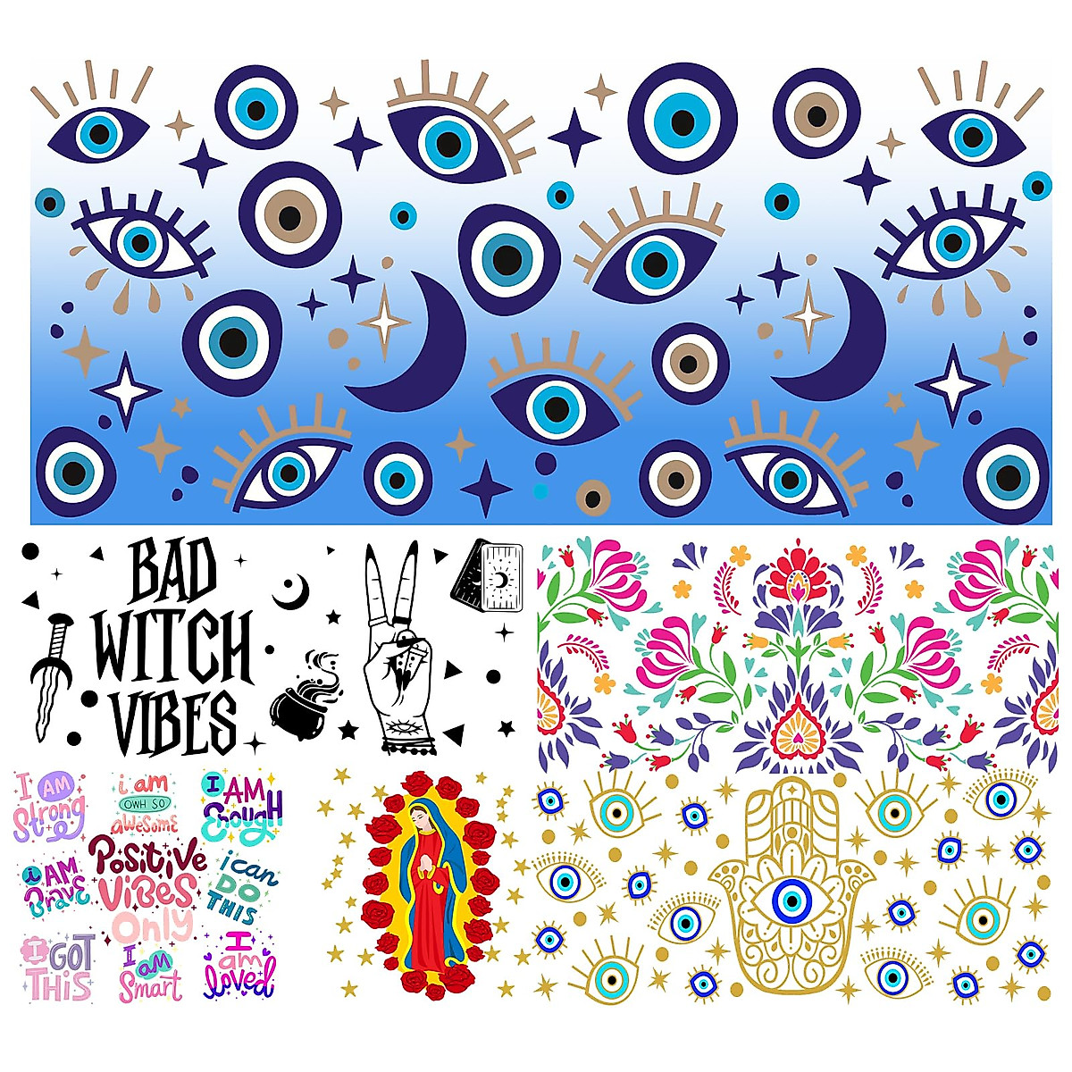 UV DTF Cup Wrap for Glass 16oz, 5 Sheetes uvdtf Eyes Transfers Stickers Cup Decals, Rub on Transfers Glass Cup Stickers for Tumbles Crafts, Permanent Adhesive, No Heat Needed