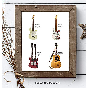 Iconic Rock Star Guitars Wall Art Poster - 8x10 Photo Print - Cool Gift for John Lennon, Jimmy Page, Jimi Hendrix, Eric Clapton Fans, Guitarists, Musicians - Unique Home Decor, Room Decoration